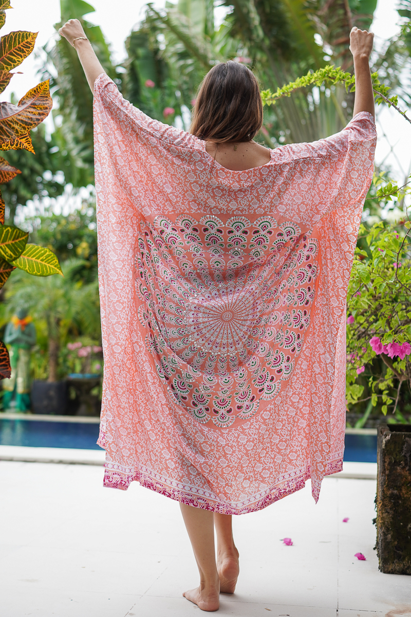 Coral Mirage Kaftan - Boho Hippy Chic
